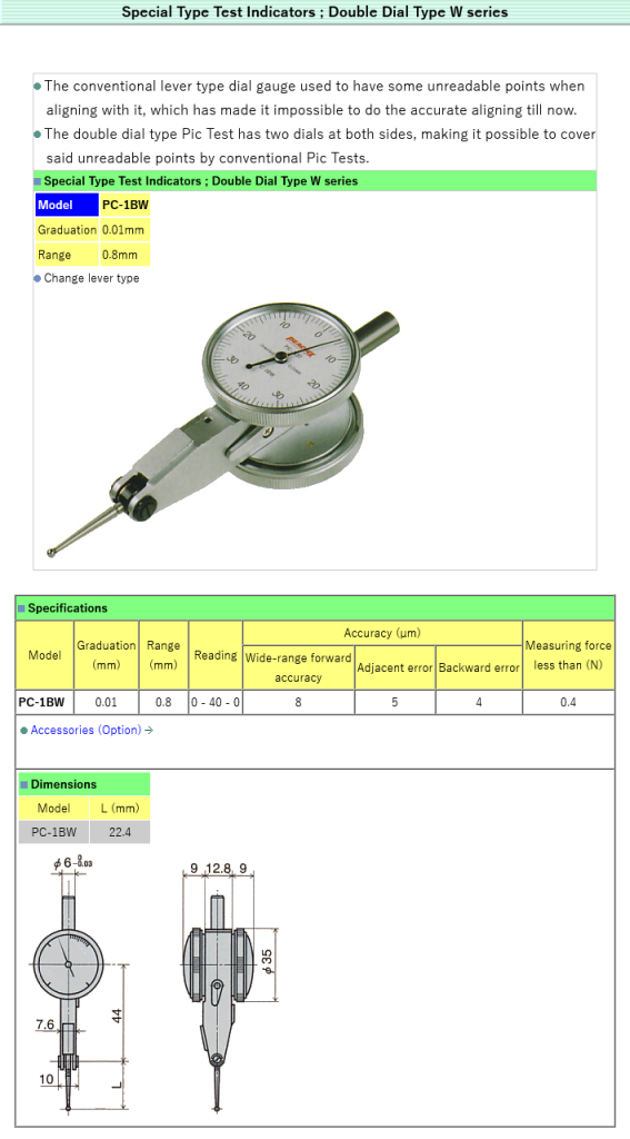 Special Type Test Indicators ; Double Dial Type W series - Supplier ...